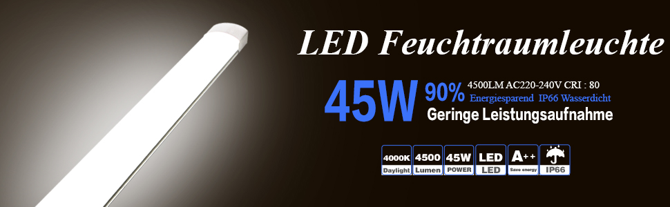Airand Led Röhre 45W 4500LM 150CM Verknüpfbar Feuchtraumleuchte Led IP66 Wasserfest Led ...