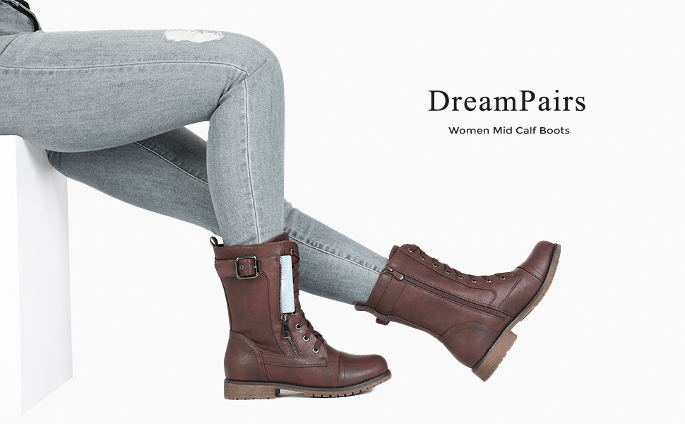 DREAM PAIRS Women's Winter Lace up Mid Calf Military Combat Boots : Amazon.ca: Clothing, Shoes ...
