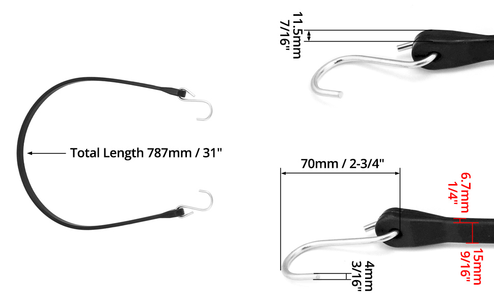 QWORK 50 Pack 31" Adjustable Tarp Straps, Black Rubber Bungee Cords ...