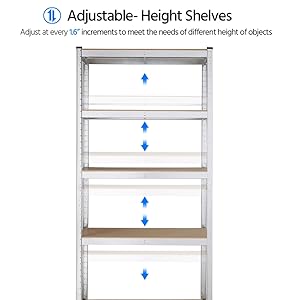 Topeakmart 5 Tier Storage Rack Heavy Duty Adjustable Garage Shelf Steel ...