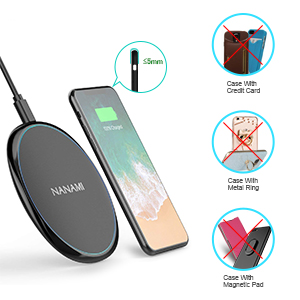 NANAMI 10W Fast Wireless Charger, Qi Charging Pad with Adapter for iPhone 16/15 Pro Max/14 Plus ...
