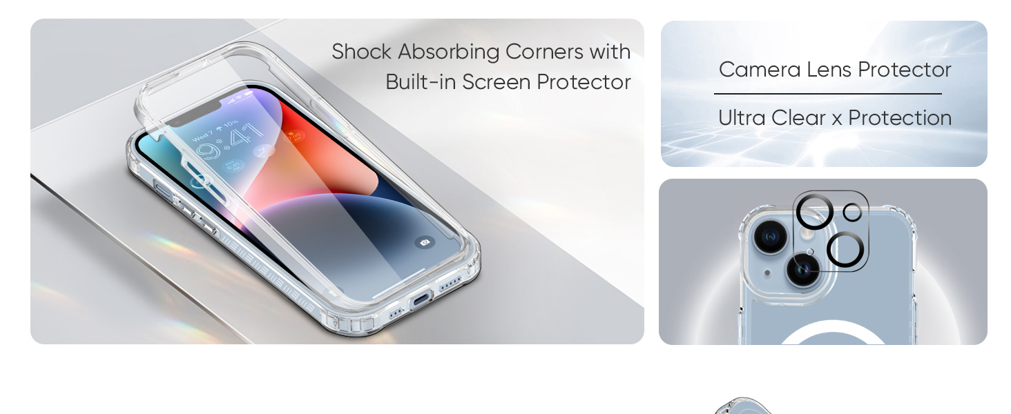 Amazon.com: BANLEA Compatible with iPhone 14 Plus Case Clear, Built-in Screen Protector, with ...