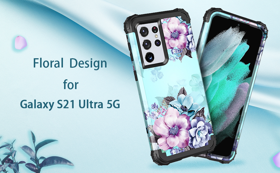 Amazon.com: Casetego Compatible with Galaxy S21 Ultra 5G Case,Floral Three Layer Heavy Duty ...
