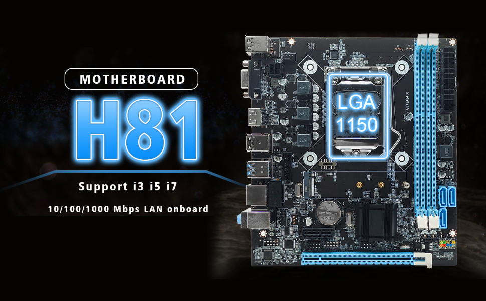 H81 Gaming Motherboard, LGA 1150 Micro ATX PC Motherboard, Dual Channel DDR3 M.2 NVMe NGFF PCIe ...