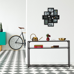 Relaxdays Konsolentisch, 2 Ablagen, schmaler Eingangstisch, Flur & Wohnzimmer, Metall, Glas, HBT ...