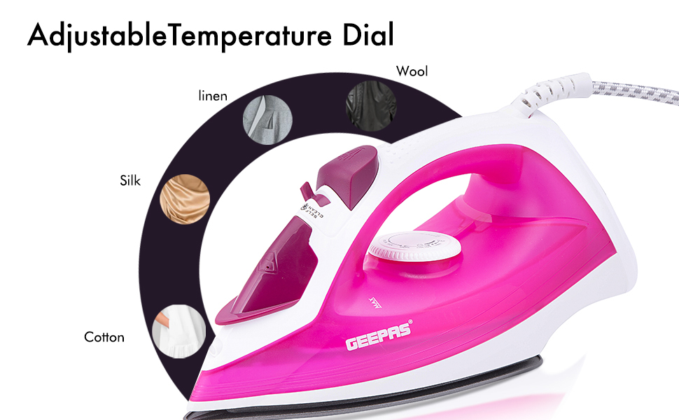 Geepas 1300W Dry Steam Iron for Perfectly Crisp Ironed Clothes | Non-Stick Coating Plate ...
