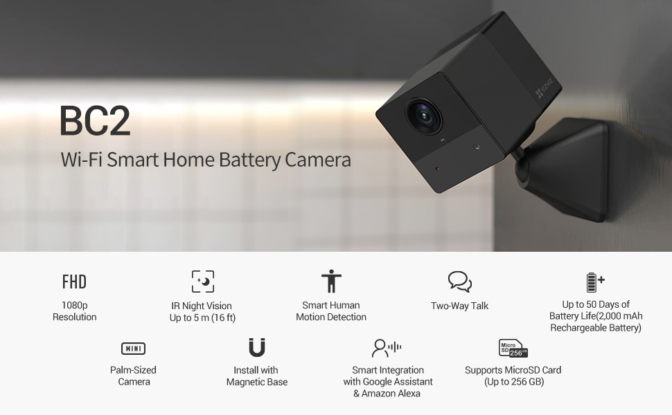 EZVIZ BC2 Security Camera with Battery, 1080p WiFi camera CCTV with PIR ...