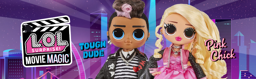 L.O.L. Surprise! 576501EUC LOL OMG Movie Magic 2-Pack-Tough Dude & Pink Chick Dolls with 25 ...