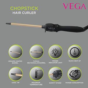 VEGA VHCS-01 Hair Curler with 7x10 mm Rectangular Ceramic Barrel, Black & 3 in 1 Hair Styler ...