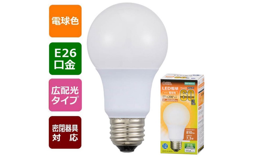 Amazon | LED電球 E26 60形相当 広配光 電球色_LDA7L-G AG53 06-3083 | オーム（OHM） | LED電球 通販