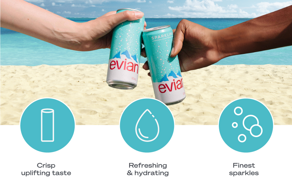 evian Sparkling Water Cans 24x330ml, Awaken Your Senses with Evian Sparkling Water, Sparkling ...