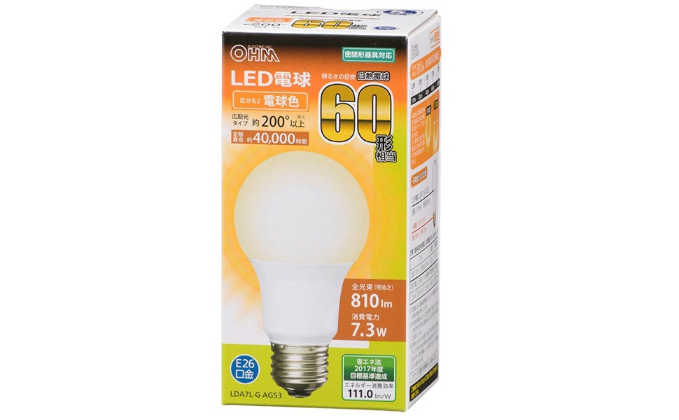 Amazon | LED電球 E26 60形相当 広配光 電球色_LDA7L-G AG53 06-3083 | オーム（OHM） | LED電球 通販