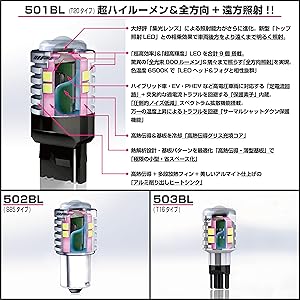 Amazon | IPF バックランプ LED 車用 T20 800lm 6500K ホワイト 12V用 1本入 車検対応 ノイズ対策済 ハイスペックモデル 集光レンズ採用 501BL ...