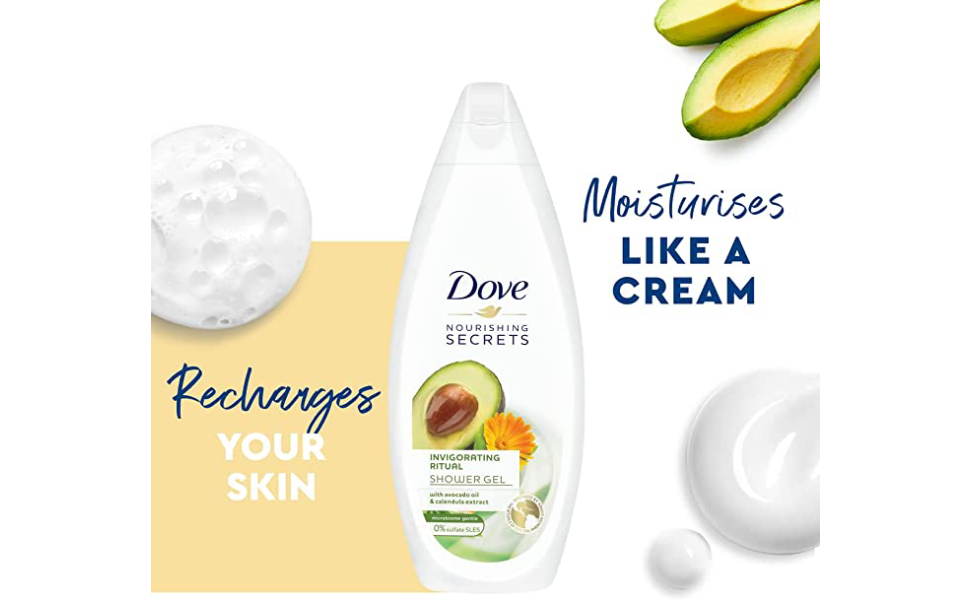 Dove Nourishing Secrets Hydrating Shower Gel Made with Avocado oil & Calendula extract Naturally ...