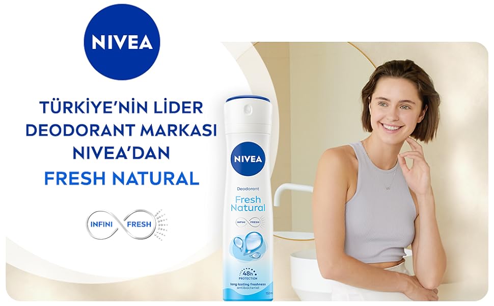 NIVEA Kadın Sprey Deodorant Fresh Natural, Ter ve Ter Kokusuna Karşı 48 Saat Deodorant Koruması ...