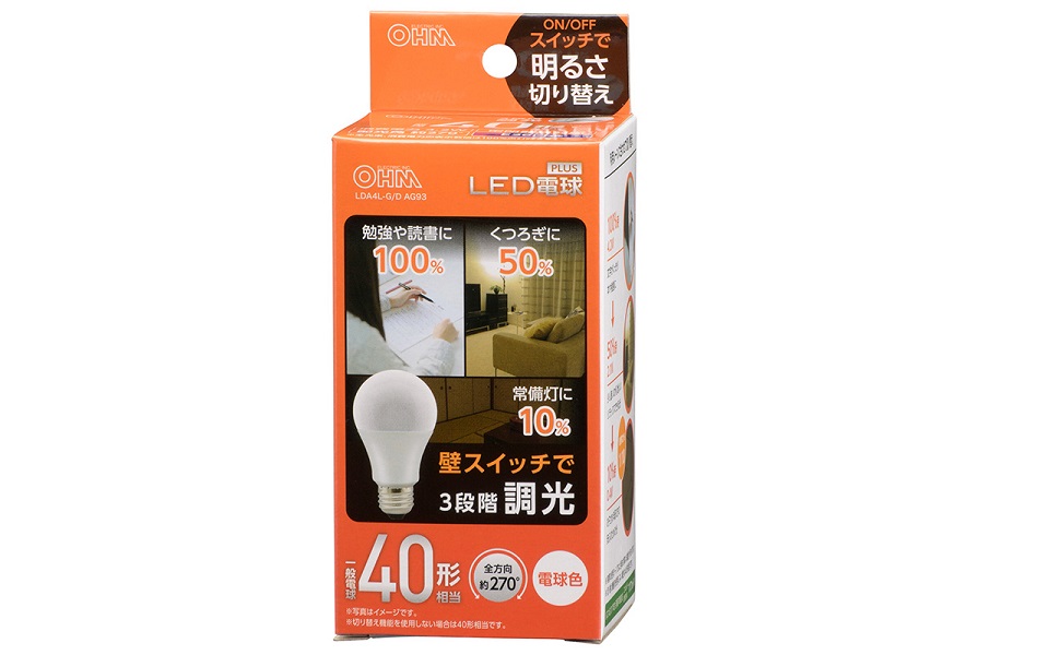Amazon | オーム電機 LED電球(40形相当/492lm/電球色/E26/全方向270°/密閉形器具対応/調光機能付) LDA4L-G/D AG93 | オーム（OHM） | LED電球 通販