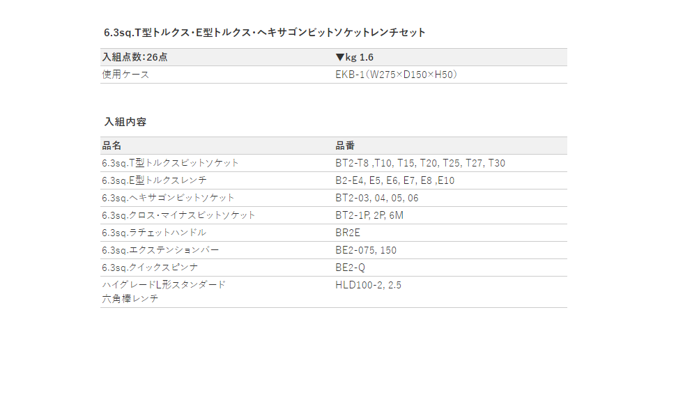 Amazon | 京都機械工具(KTC) 6.3sq.T型トルクス・E型トルクスヘキサゴンビットソケットレンチセット TBT226TH | ソケットビット
