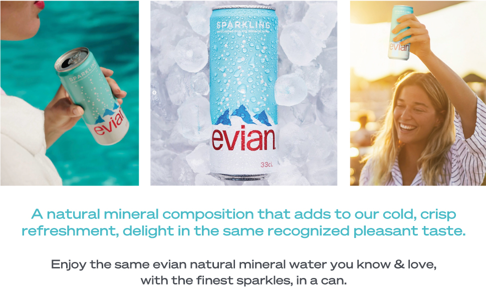 evian Sparkling Water Cans 24x330ml, Awaken Your Senses with Evian Sparkling Water, Sparkling ...