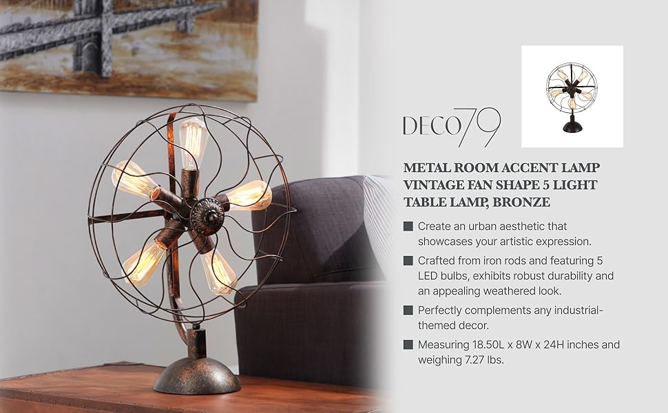 Amazon.com: Deco 79 Metal Room Accent Lamp Vintage Fan Shape 5 Light ...