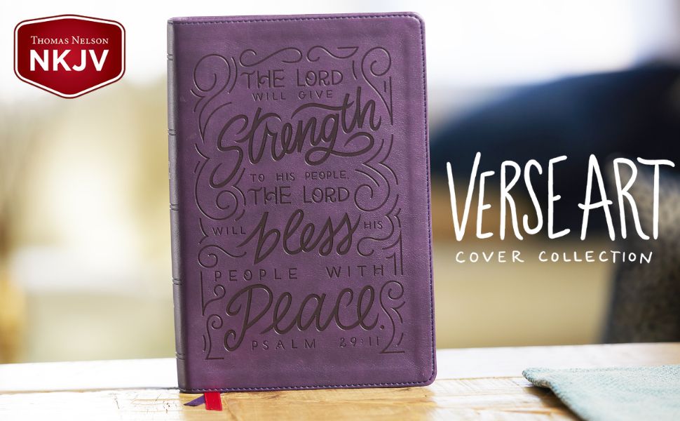 NKJV, Giant Print Center-Column Reference Bible, Verse Art Cover Collection, Leathersoft, Purple ...