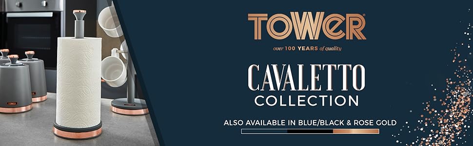 Tower T826133GRY Cavaletto Towel Pole Kitchen Roll Holder with Soft Underliner, Grey and Rose ...