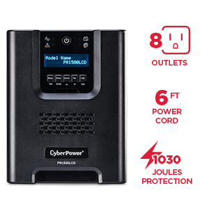 CyberPower PR1500LCD Smart App Sinewave UPS System, 1500VA/1500W, 8 Outlets, AVR, Mini-Tower ...