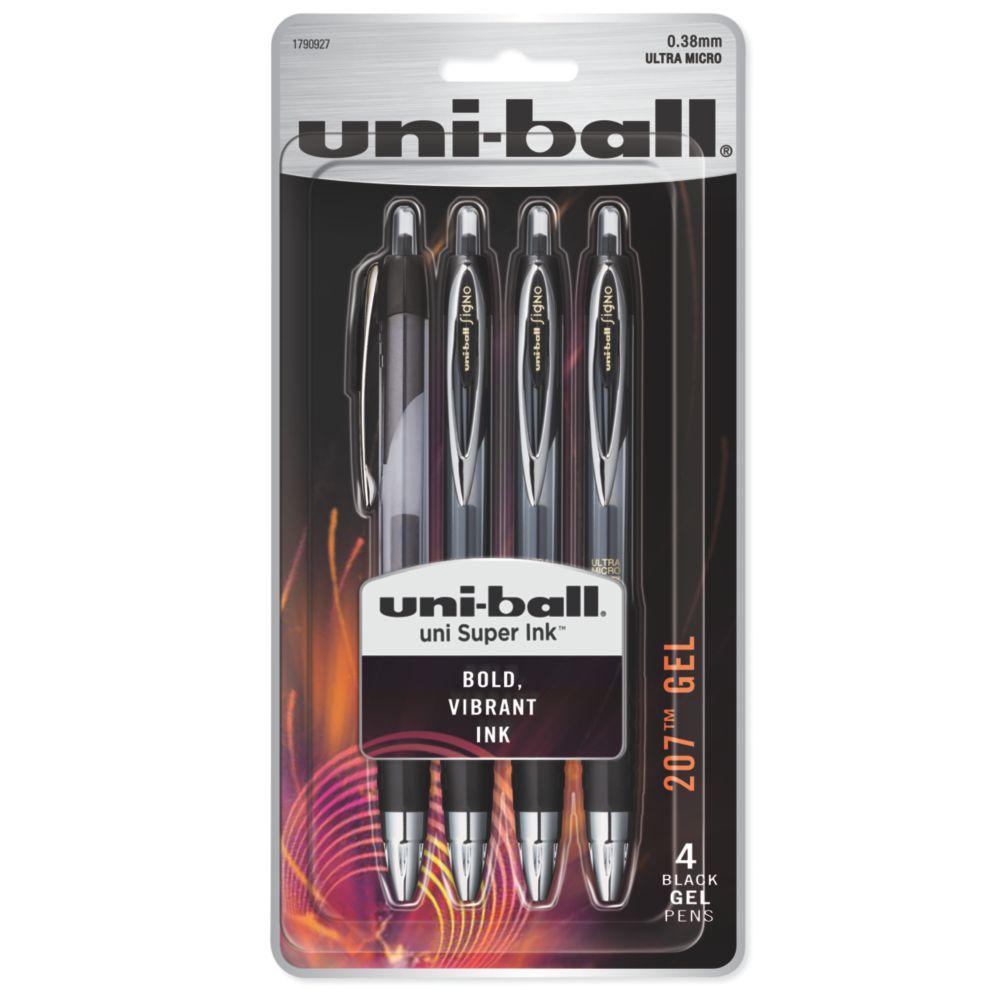 uni-ball 207 Retractable Gel Pens, Ultra Micro Point (0.38mm), Black, 4 ...