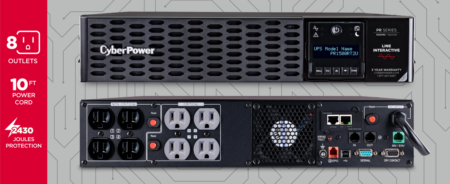 Amazon.com: CyberPower PR1500RT2UN Smart App Sinewave UPS System, 1500VA/1500W, 8 Outlets, 2U ...