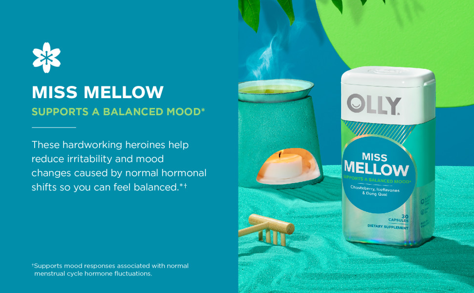 Amazon.com: OLLY - Cápsulas veganas Miss Mellow para mantener el equilibrio hormonal y el buen ...