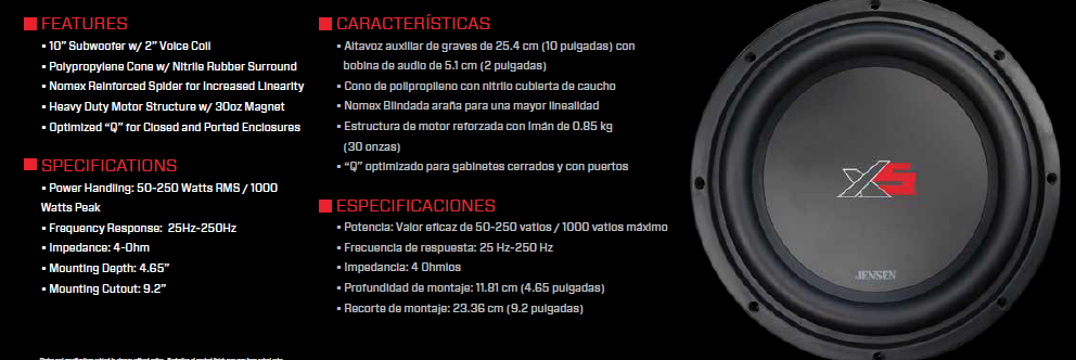 Amazon.com: Jensen XS10 10 inch High Performance Subwoofer with a 2 ...