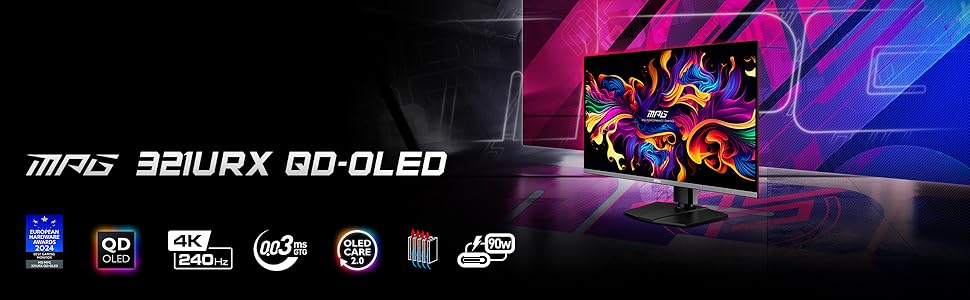 MSI MPG 321URX QD-OLED 32 Inch UHD Flat Gaming Monitor - 3840 x 2160 Quantum Dot OLED Panel ...