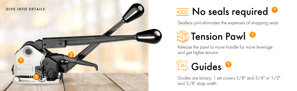 Teknika MUL-20 Heavy Duty Sealless Combination Tool for High Tensile Steel Strapping, Adjustable ...