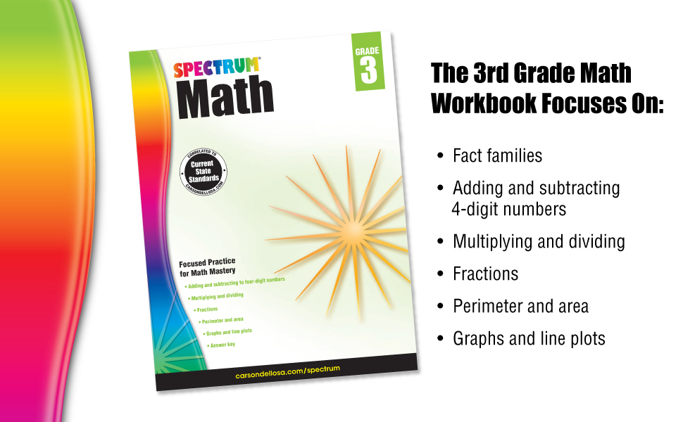 Spectrum 3rd Grade Math Workbooks, Multiplication, Division, Fractions ...