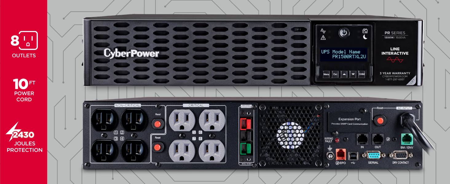 Amazon.com: CyberPower PR1500RTXL2U Smart App Sinewave UPS System, 1500VA/1500W, 8 Outlets, 2U ...