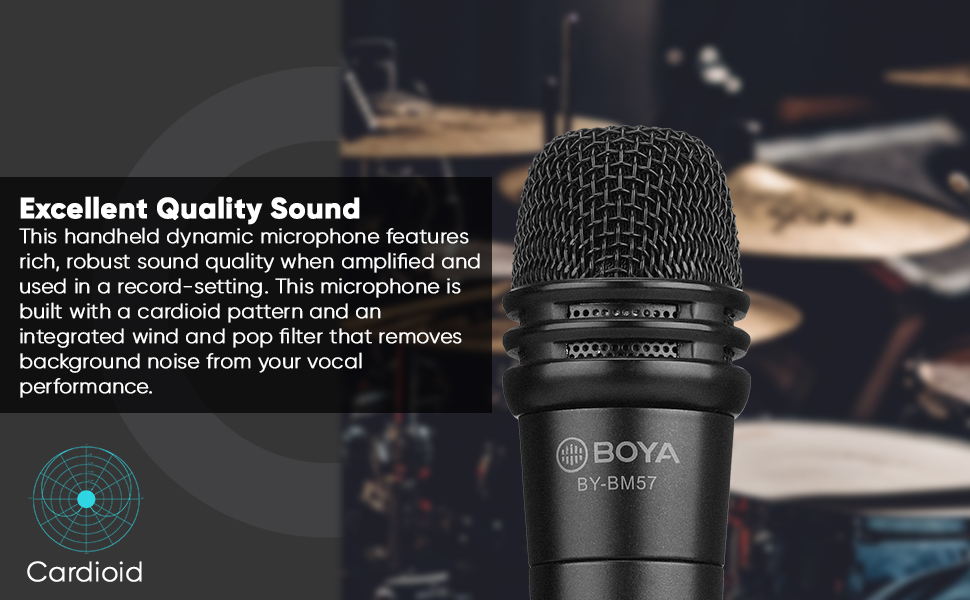 Boya BY-BM57 Professional Cardioid Dynamic Instrument Microphone with 5 metre XLR Cable, Built ...
