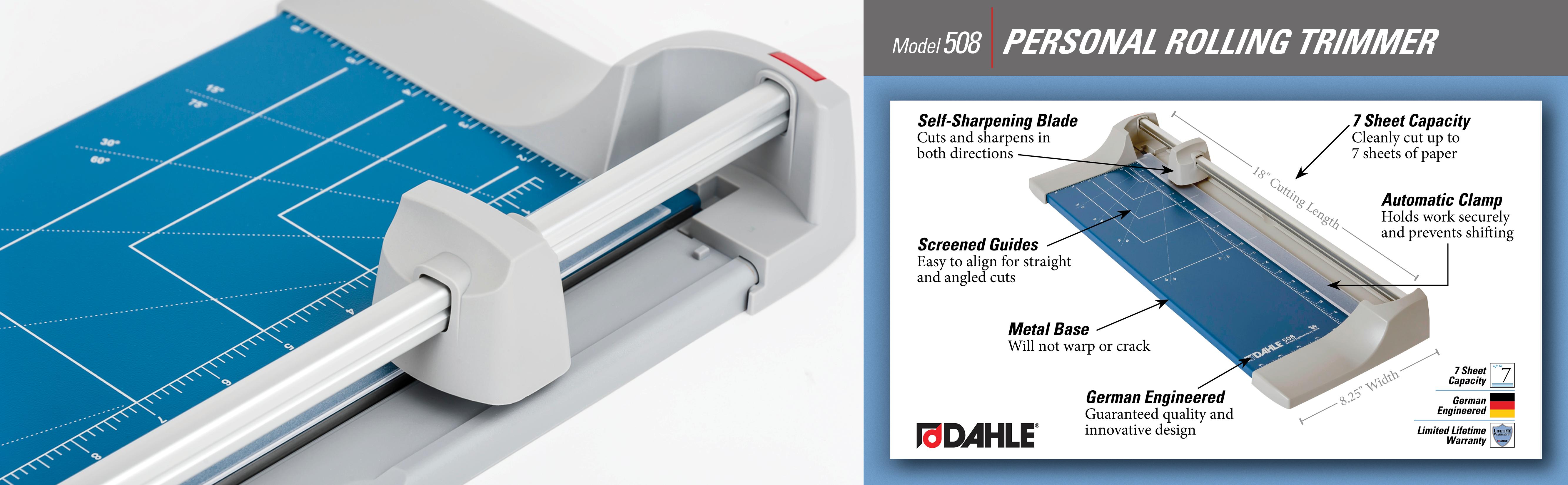 Dahle 508 Personal Rolling Trimmer, 18" Cut Length, 7 Sheet, Self ...
