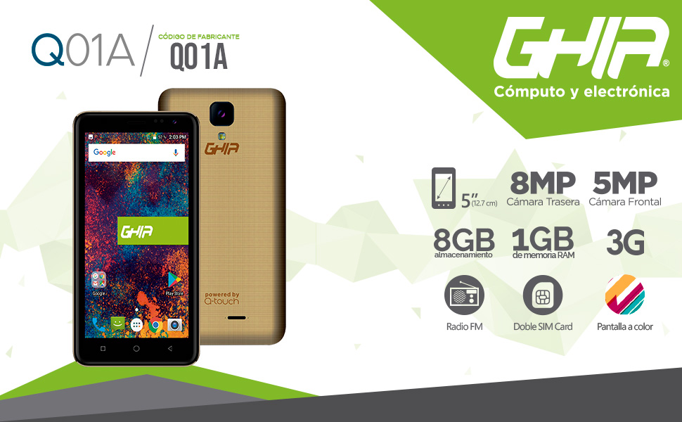 GHIA Smartphone Q01A - Pantalla de 5.0" - Quad Core - 1GB de RAM - 8GB de Memoria - Sim Dual ...