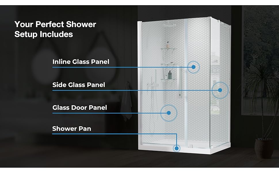 Amazon.com: OVE Decors Pasadena 60 in. W x 36 in. D x 74 3/4 in. H Corner Frameless Pivot Shower ...