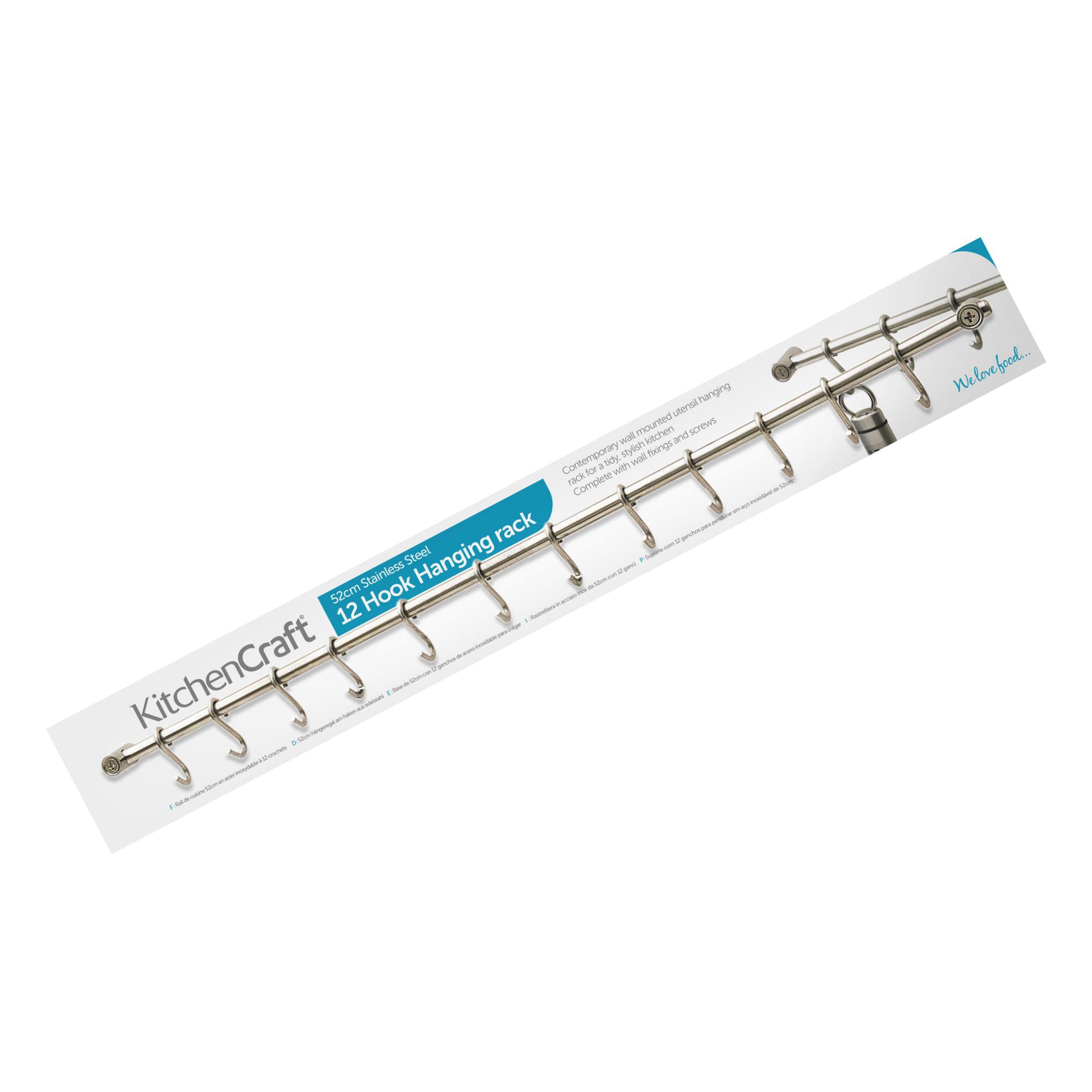 KitchenCraft Stainless Steel Kitchen Utensil Hanging Rack with 12 Hooks ...