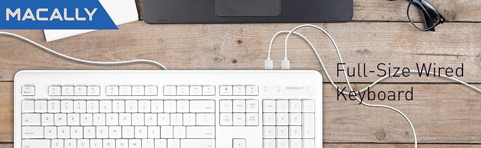Amazon.com: Macally Full Size USB Wired Computer Keyboard with Built-In ...