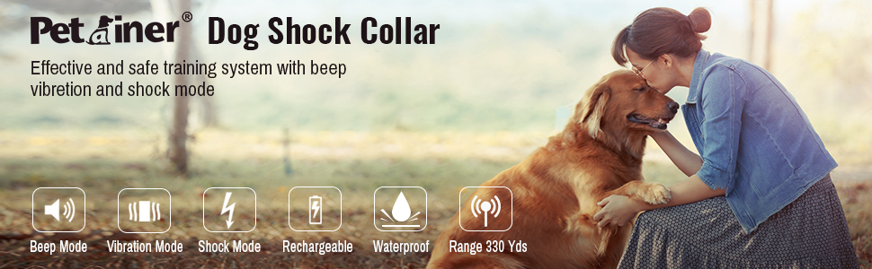 Petrainer PET998DB2 330 Yards Rechargeable and Waterproof Dog Training Collar for 2 dogs with ...