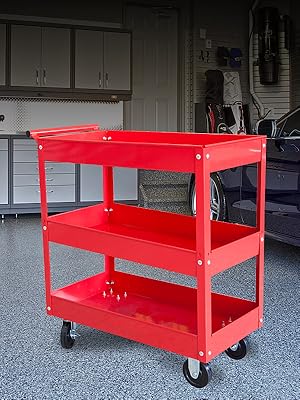 Big Red APTC302R Torin Steel Tool Service Push Cart with 3 Shelves and 200 lb Capacity, Red ...