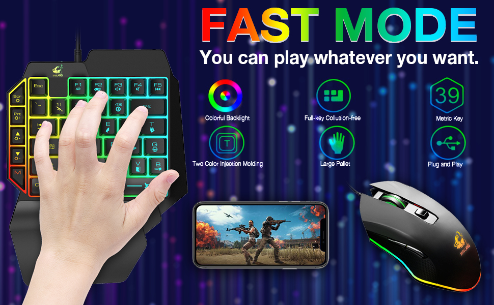 Amazon.com: Combo de teclado y mouse profesionales RGB para juegos con una mano, 35 teclas PUBG ...