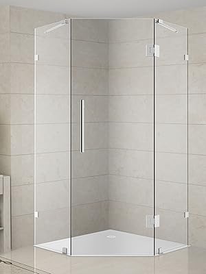 Aston Neoscape 34" x 34" x 72" Completely Frameless Neo-Angle Shower Enclosure, Brushed ...