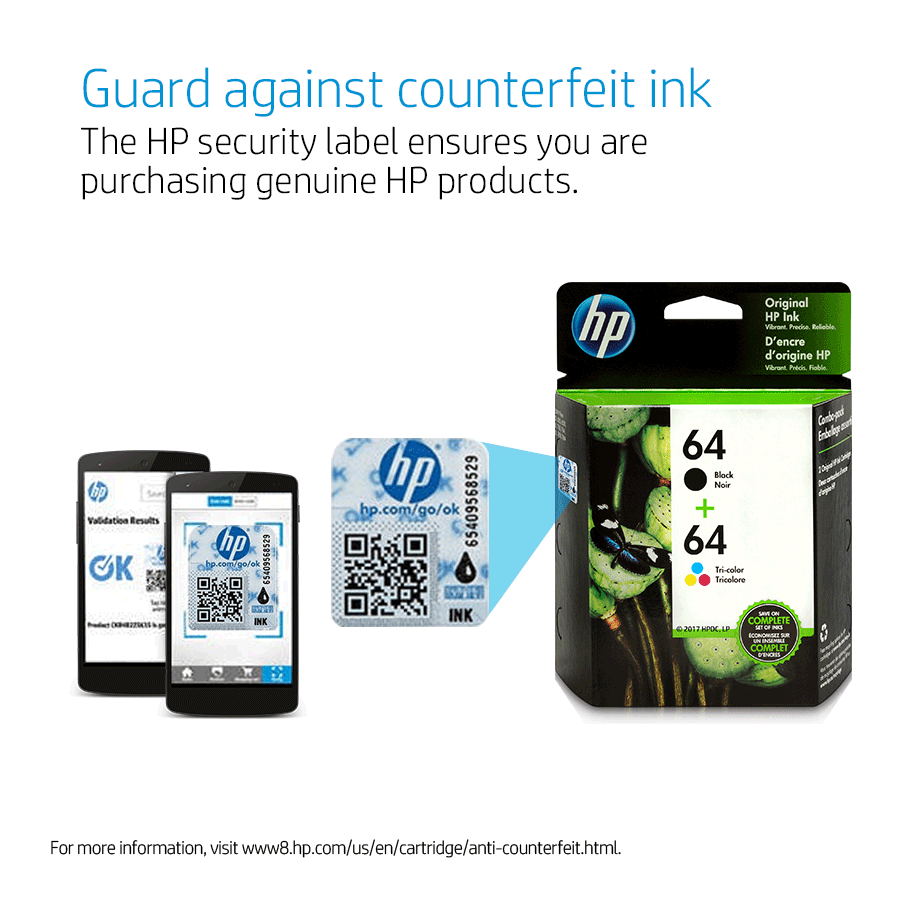HP 64 Black & Tri-Colour Original Ink, 2 Cartridges (X4D92AN): Amazon ...