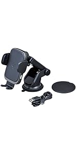 Amazon.co.jp: セイワ(SEIWA) 車内用品 Qi ワイヤレス充電器 ホルダー iPhone スマートフォン ブラック D586 自動開閉 スマホ 360度回転 ダッシュボード ...