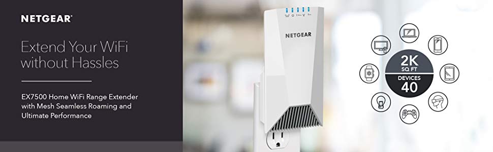 NETGEAR WiFi Mesh Range Extender EX7500 - Coverage up to 2000 sq.ft. and 40 Devices with AC2200 ...