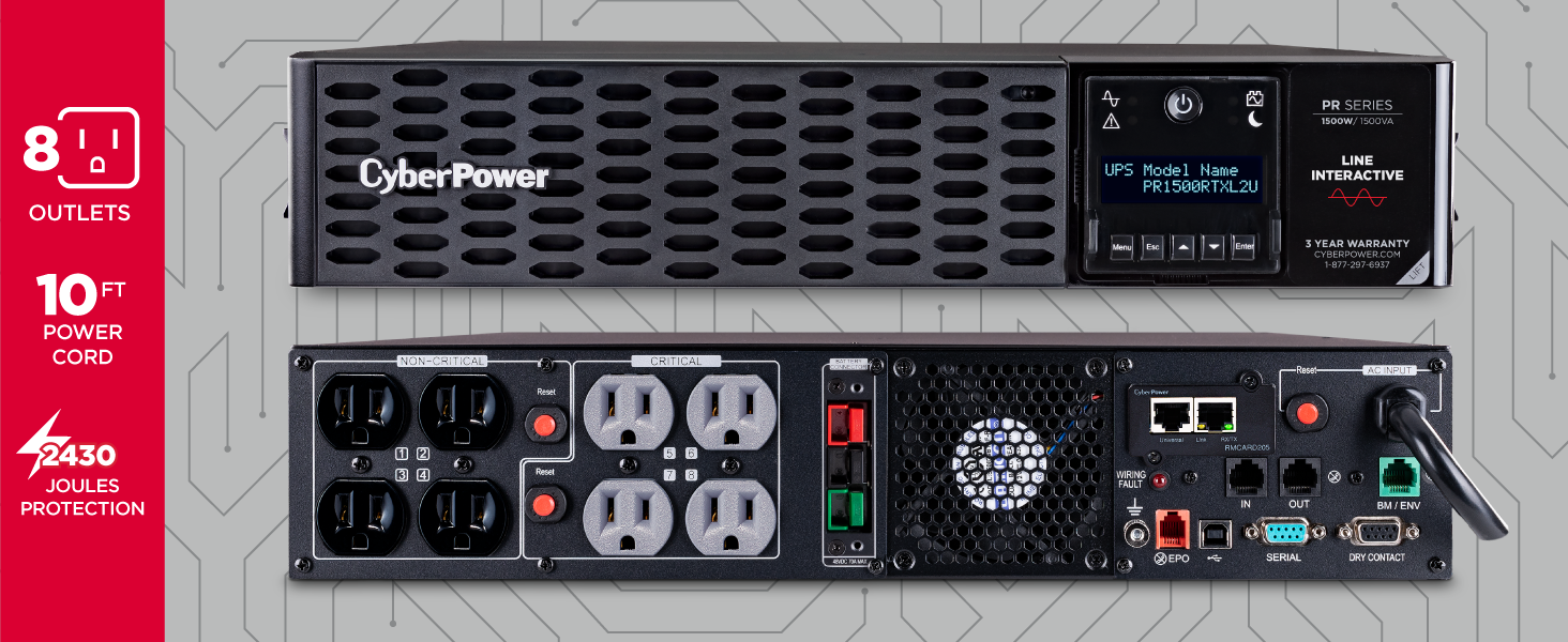 Amazon.com: CyberPower PR1500RTXL2UN Smart App Sinewave UPS System, 1500VA/1500W, 8 Outlets, 2U ...