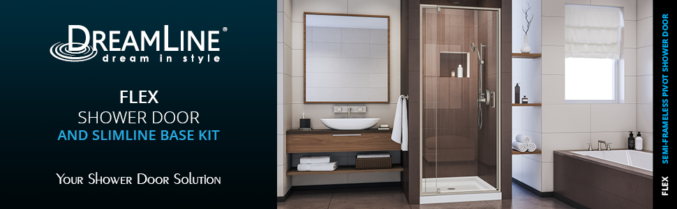 DreamLine Flex 32 in. D x 32 in. W x 74 3/4 in. H Semi-Frameless Pivot Shower Door in Chrome ...