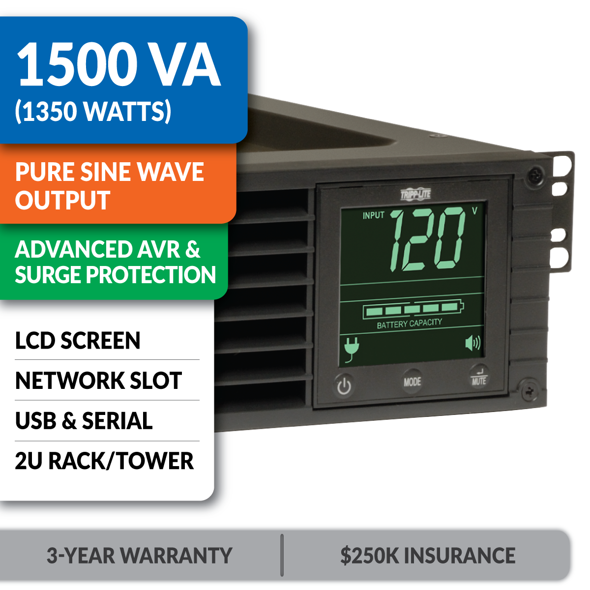 Tripp Lite SMART1500RM2U 1500VA 1350W UPS Smart Rackmount AVR LCD 120V ...